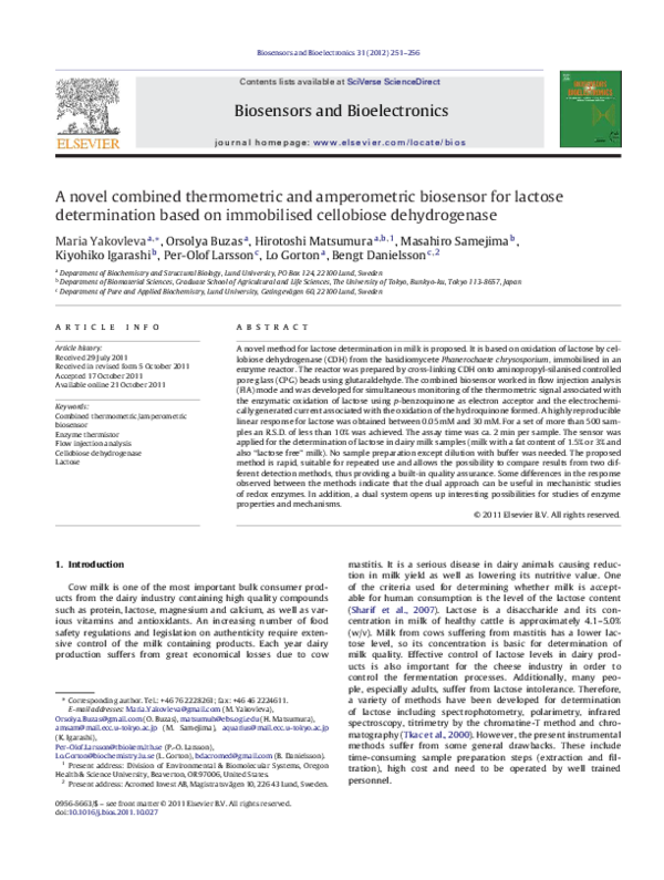 (PDF) Dual Thermometric and Amperometric Lactose Sensor