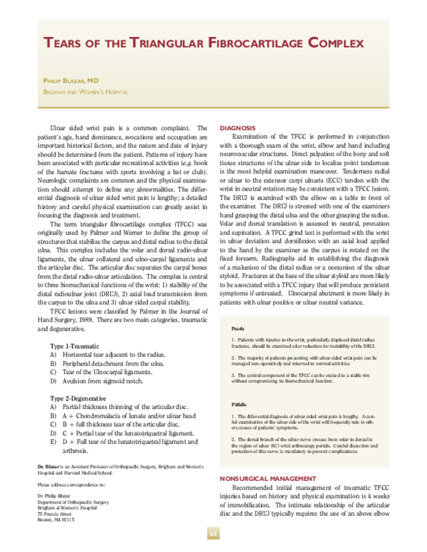(PDF) Tears of the Triangular Fibrocartilage Complex