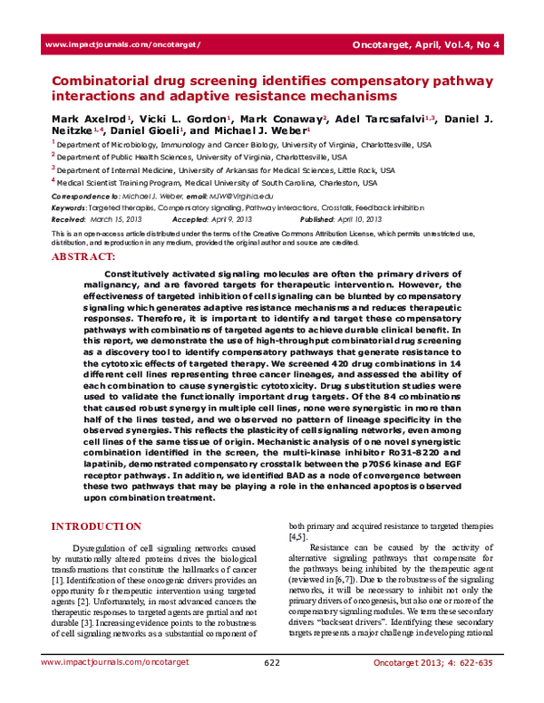 (PDF) Combinatorial drug screening identifies compensatory pathway ...