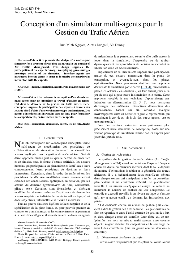 (PDF) Conception d’un simulateur multi agents pour la gestion du trafic aérien