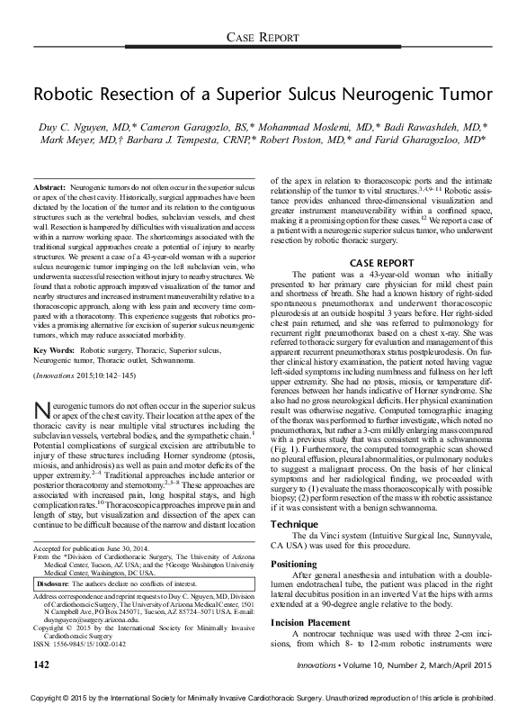 (PDF) Robotic Resection of a Superior Sulcus Neurogenic Tumor