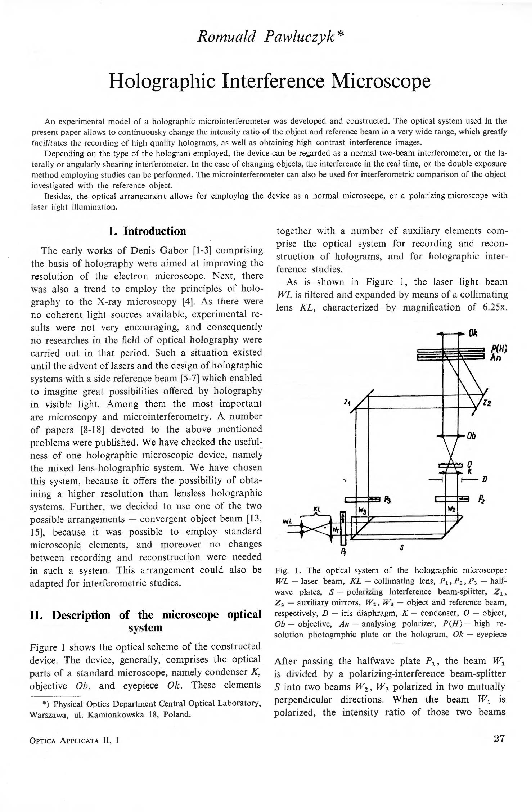 (PDF) Holographic Interference Microscope