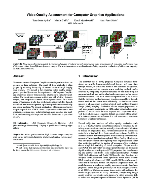(PDF) Video quality assessment for computer graphics applications