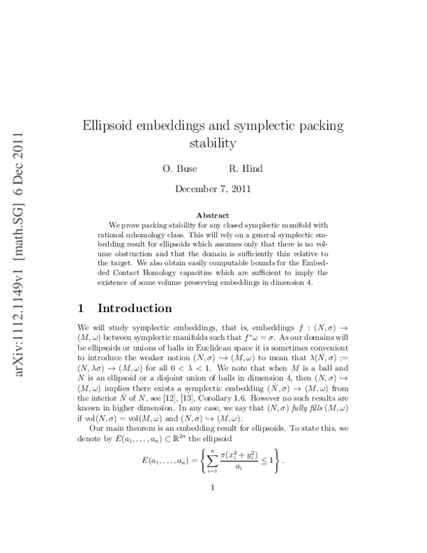 (PDF) Ellipsoid embeddings and symplectic packing stability