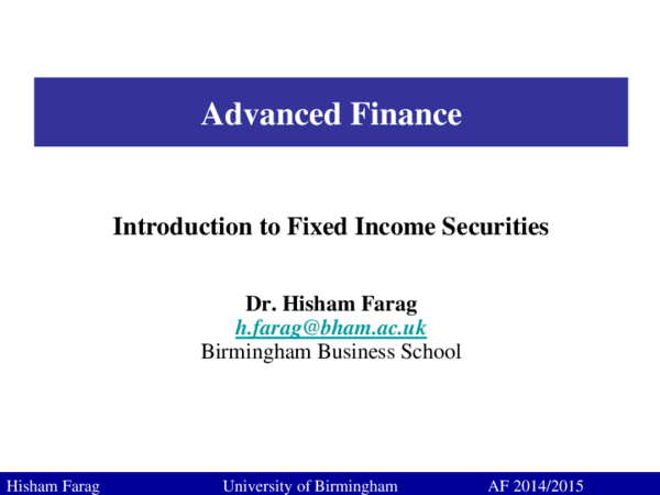 (PDF) Advanced Finance Introduction to Fixed Income Securities