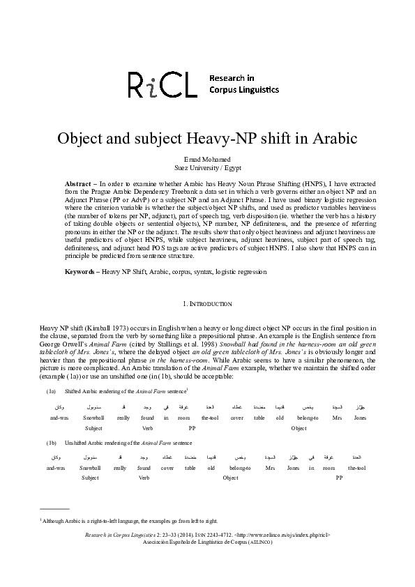(PDF) Object and Subject Heavy-NP shift in Arabic