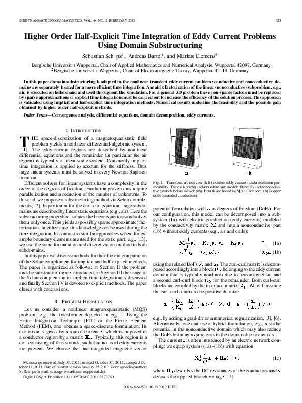 Pdf Higher Order Half Explicit Time Integration Of Eddy Current Problems Using Domain