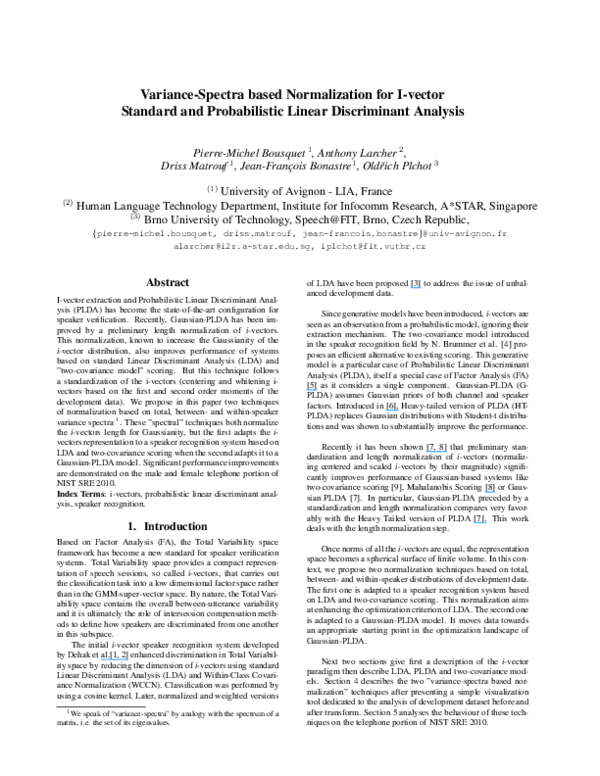 (PDF) Variance-Spectra based Normalization for I-vector Standard and Probabilistic Linear ...