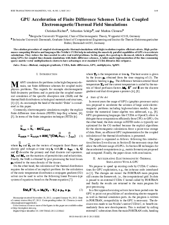(PDF) GPU Acceleration of Finite Difference Schemes Used in Coupled Electromagnetic/Thermal ...