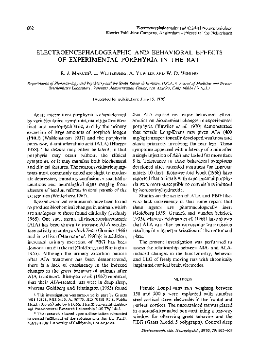(PDF) EEG and Behavior Changes in Rat Porphyria