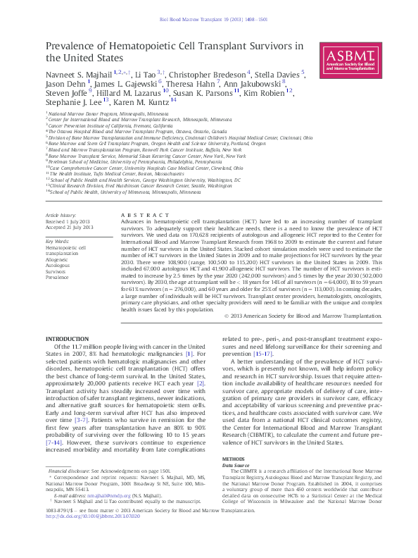 (PDF) Prevalence of Hematopoietic Cell Transplant Survivors in the ...