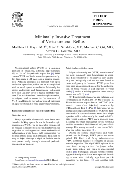 (PDF) Minimally Invasive Treatment of Vesicoureteral Reflux