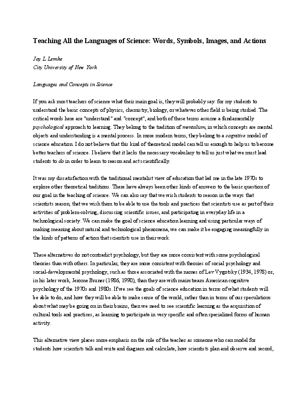 (PDF) Teaching all the languages of science: words, symbols, images and ...