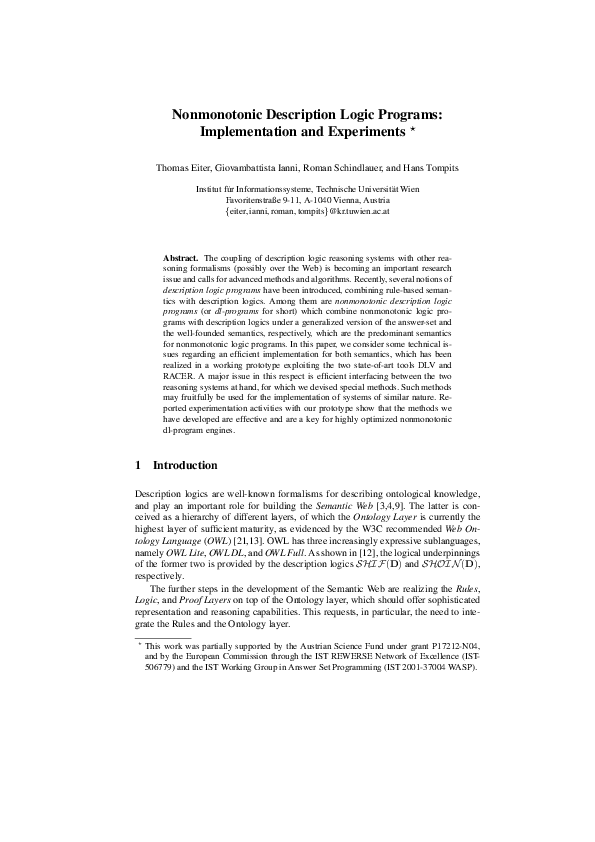 (PDF) Nonmonotonic Description Logic Programs: Implementation and Experiments