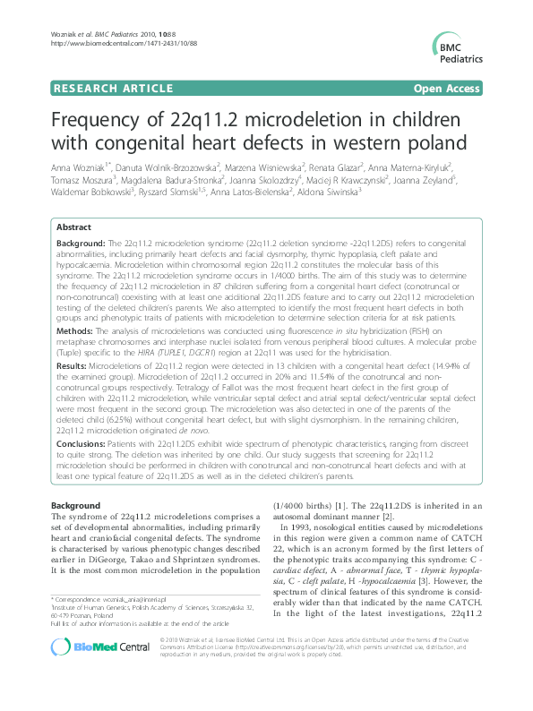 (PDF) Frequency of 22q11.2 microdeletion in children with congenital heart defects in western poland