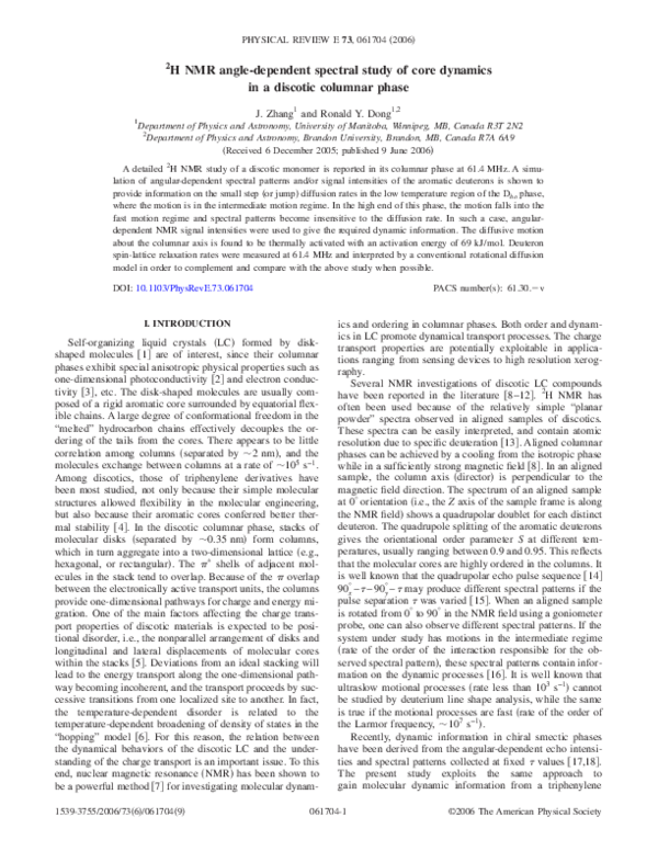 (PDF) ^{2}H NMR angle-dependent spectral study of core dynamics in a ...