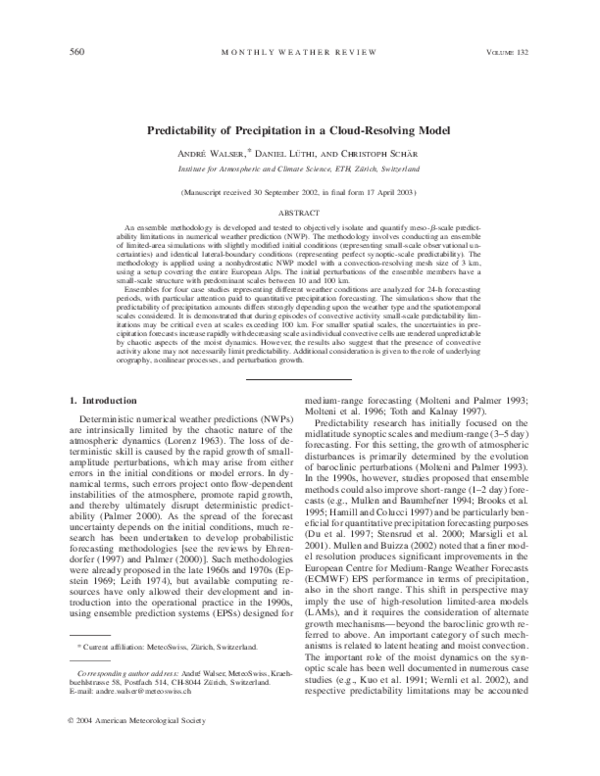 Pdf Predictability Of Precipitation In A Cloud Resolving Model