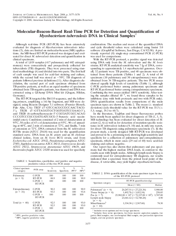 Pdf Molecular Beacon Based Real Time Pcr For Detection And Quantification Of Mycobacterium