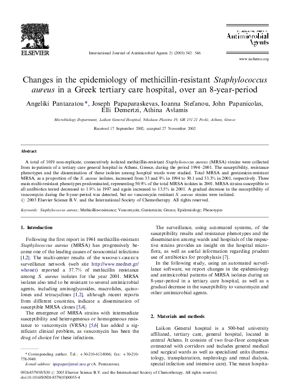 (PDF) Changes in the epidemiology of methicillin-resistant Staphylococcus aureus in a Greek ...