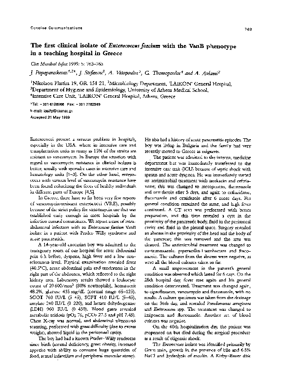 (PDF) The first clinical isolate of Enterococcus faecium with the VanB ...