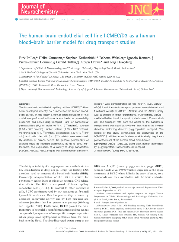 (PDF) The human brain endothelial cell line hCMEC/D3 as a human blood ...