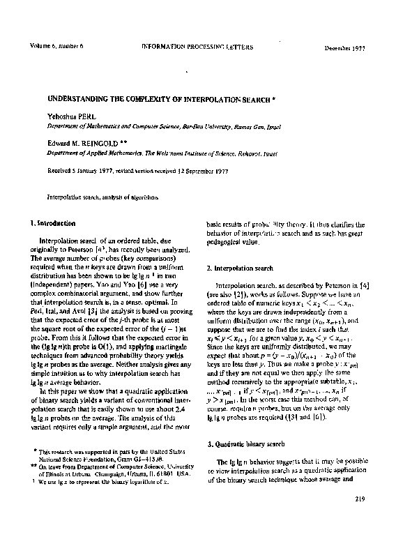 (PDF) Understanding the complexity of interpolation search (PDF) Understanding the complexity of interpolation search