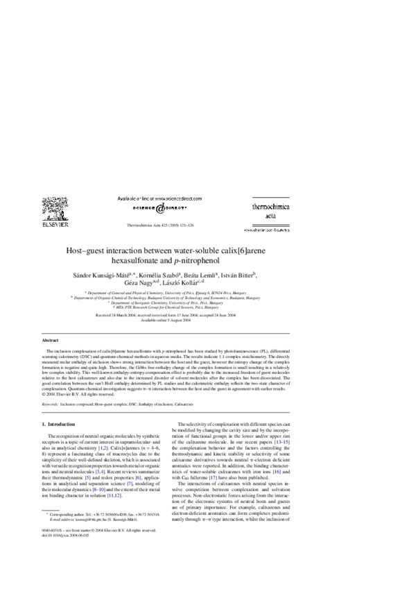 (PDF) Host–guest interaction between water-soluble calix[6]arene hexasulfonate and p-nitrophenol