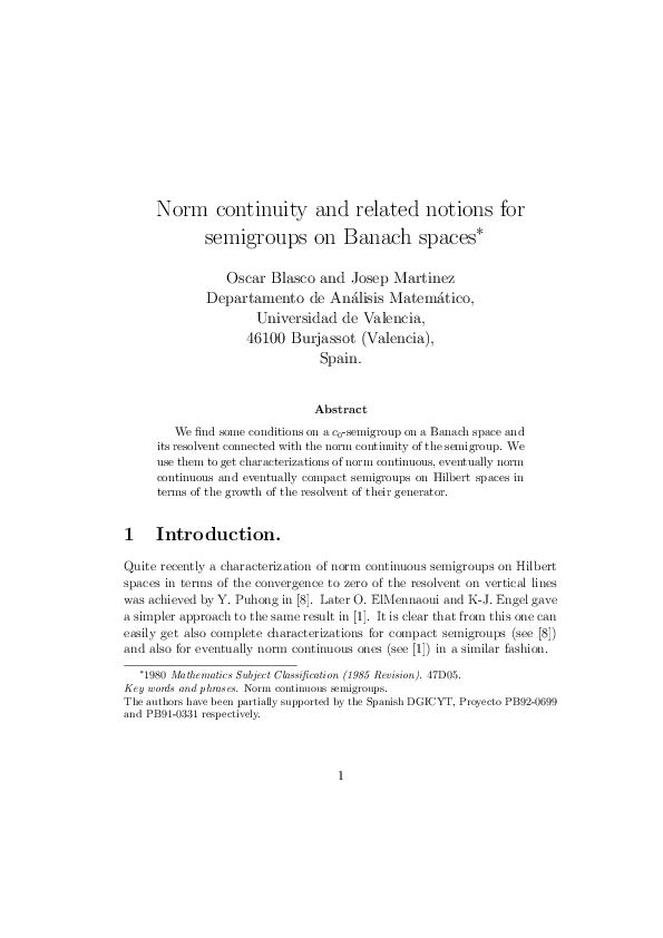 (PDF) Norm continuity and related notions for semigroups on Banach spaces