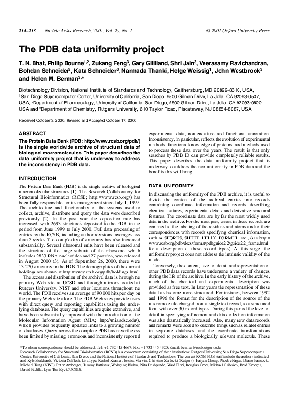 (PDF) The PDB data uniformity project