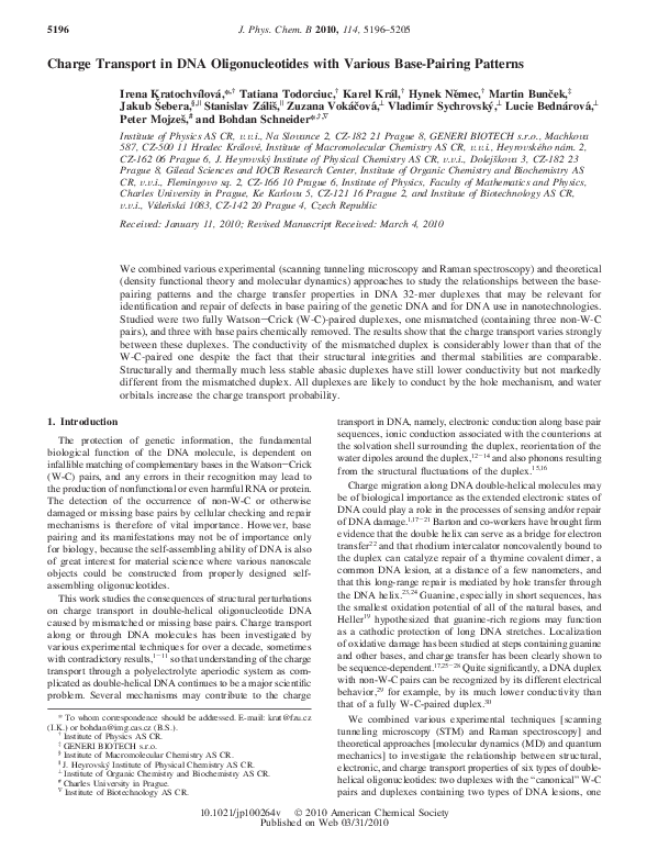 (PDF) Charge Transport in DNA Oligonucleotides with Various Base ...