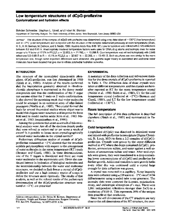 (PDF) Low temperature structures of dCpG-proflavine. Conformational and ...