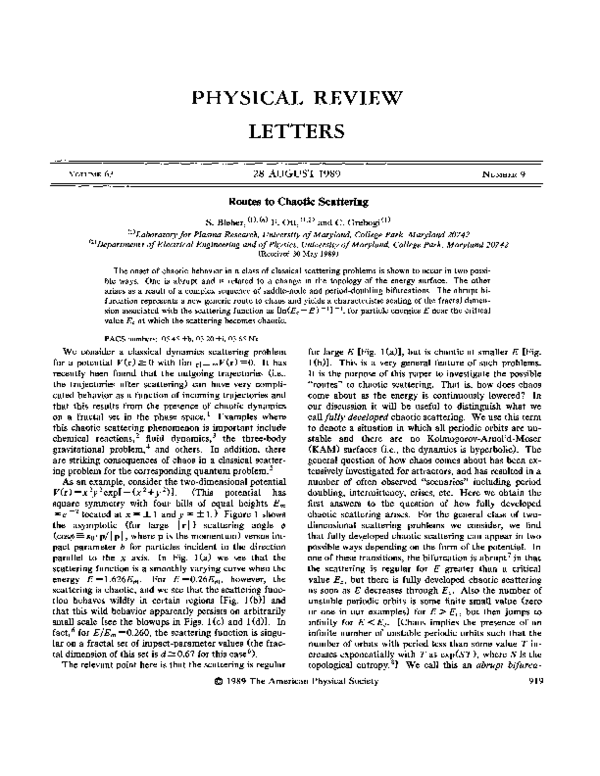 (PDF) Routes to Chaotic Scattering