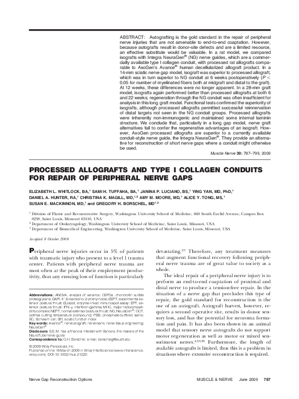 (PDF) Processed allografts and type I collagen conduits for repair of ...