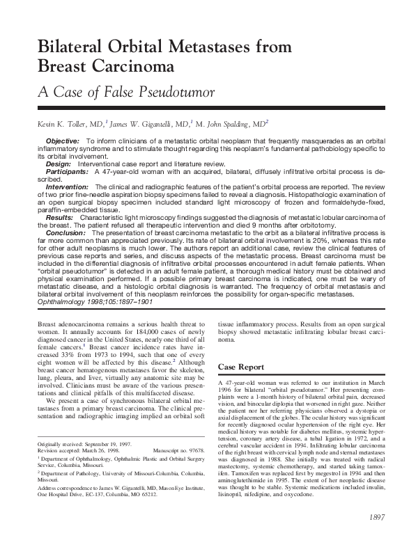 (PDF) Bilateral orbital metastases from breast carcinoma