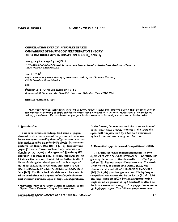 Pdf Correlation Energy In Triplet States Comparison Of Many Body