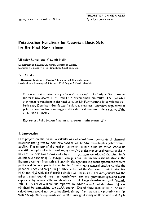 Pdf Polarization Functions For Gaussian Basis Sets For The First Row