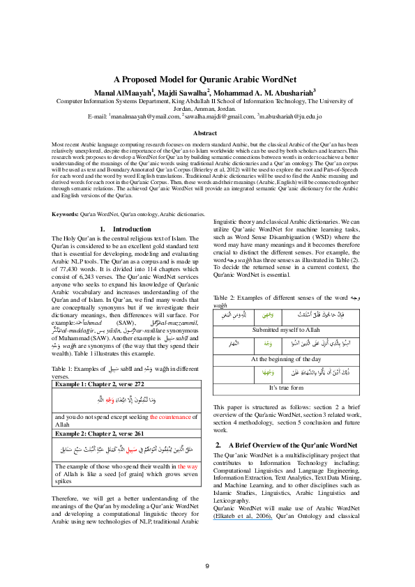 (PDF) A Proposed Model for Quranic Arabic WordNet (PDF) A Proposed Model for Quranic Arabic WordNet