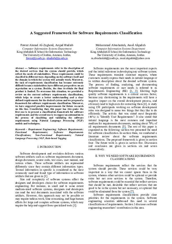 A Suggested Framework for Software Requirements Classification