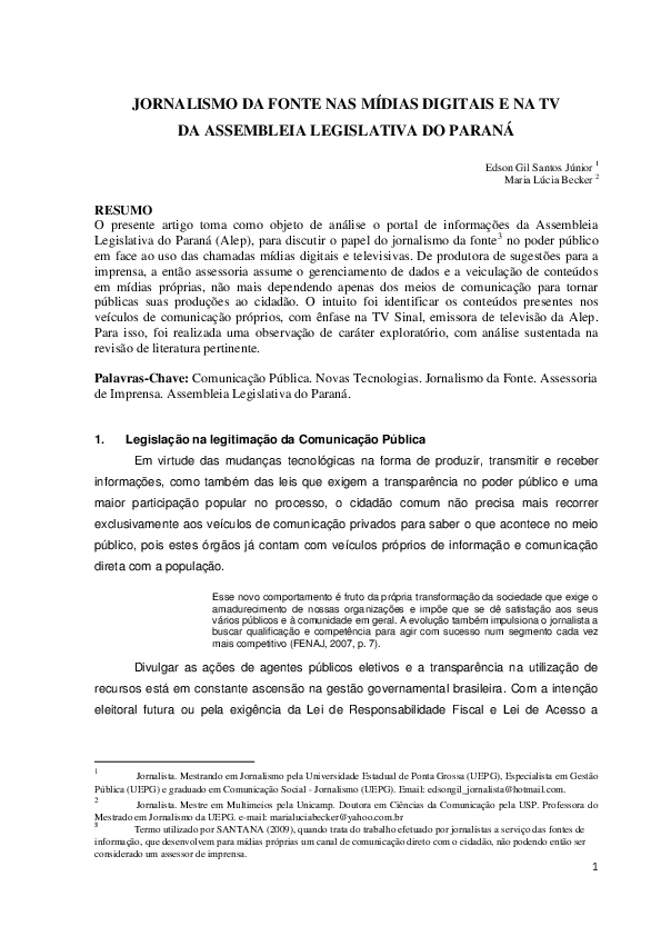 (PDF) Jornalismo da fonte nas mídias digitais e na TV da Assembleia ...