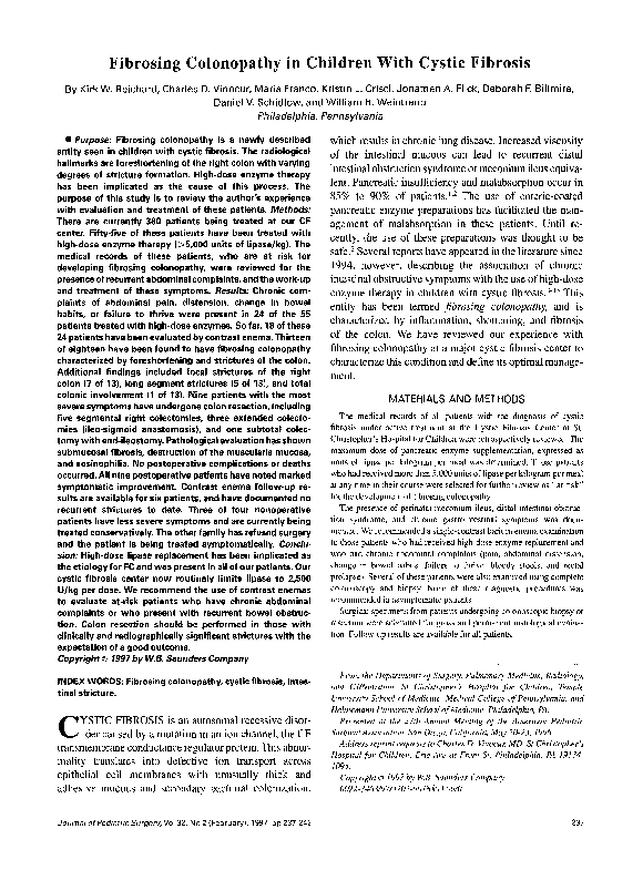 (PDF) Fibrosing colonopathy in children with cystic fibrosis