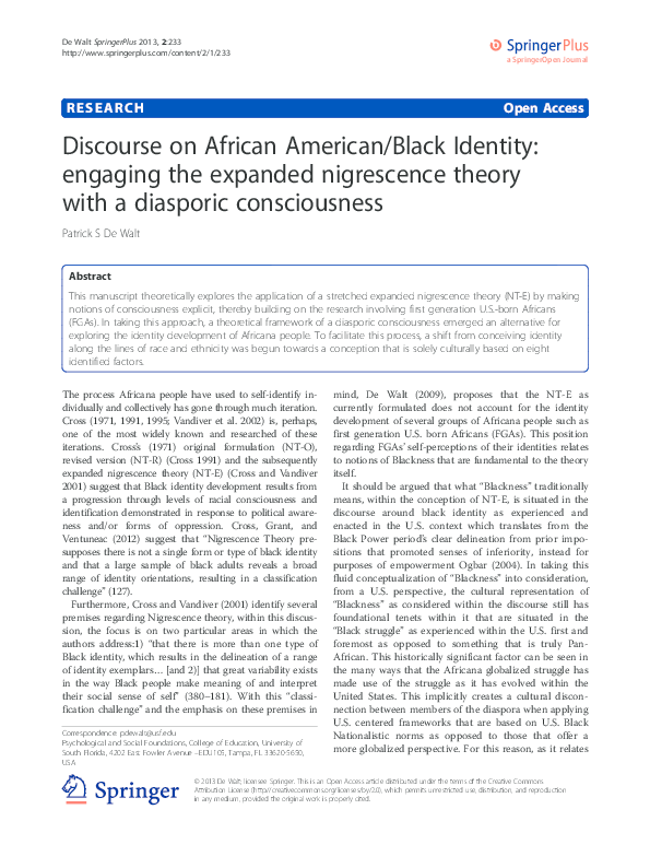 (PDF) Discourse on African American/Black Identity: engaging the ...