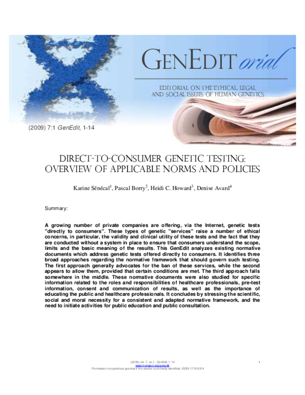(PDF) Direct-to-consumer genetic testing: overview of applicable norms ...