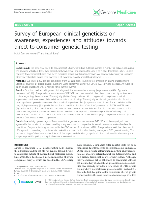 (PDF) Survey of European clinical geneticists on awareness, experiences ...