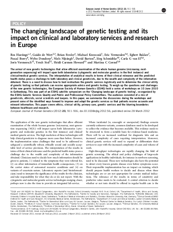 (PDF) The changing landscape of genetic testing and its impact on ...