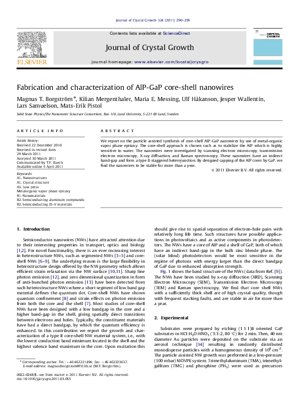 (PDF) Fabrication and characterization of AlP-GaP core-shell nanowires