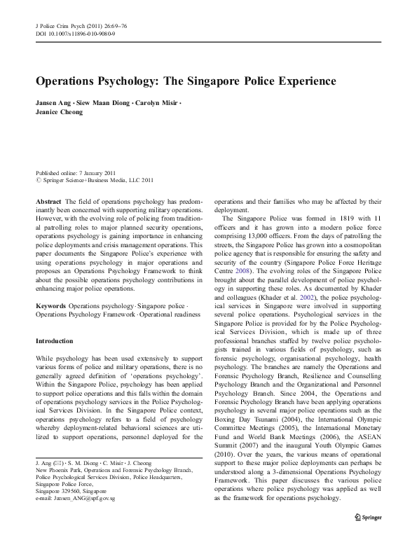 (PDF) Operations Psychology: The Singapore Police Experience