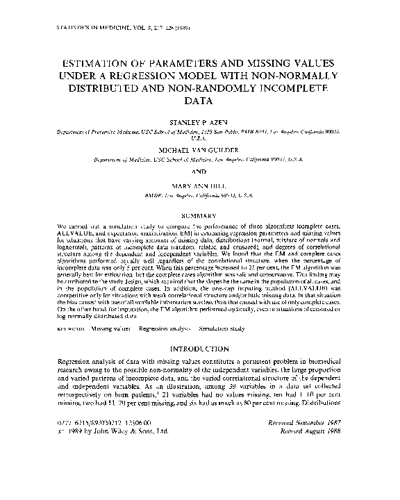 (PDF) Estimation of parameters and missing values under a regression model with non-normally ...