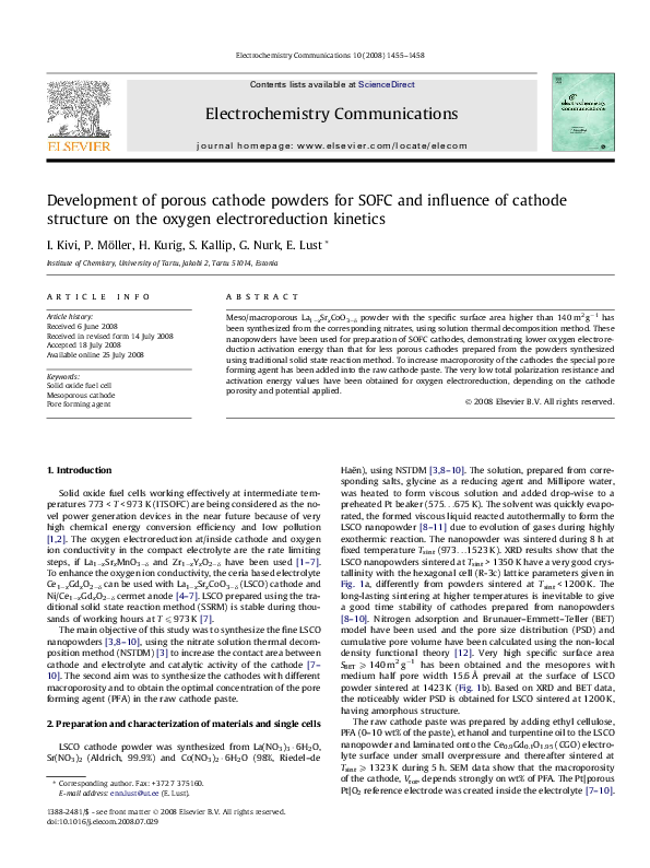 (PDF) Development of porous cathode powders for SOFC and influence of ...