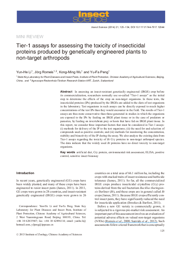 (PDF) Tier-1 assays for assessing the toxicity of insecticidal proteins ...