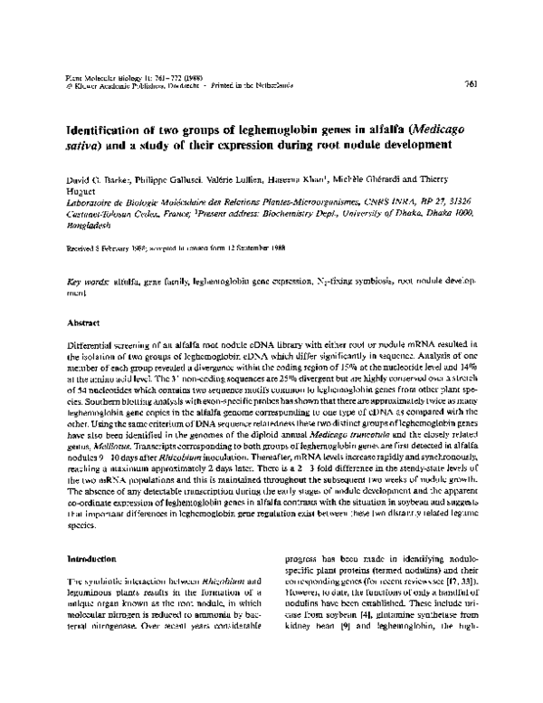 (PDF) Identification of two groups of leghemoglobin genes in alfalfa ...